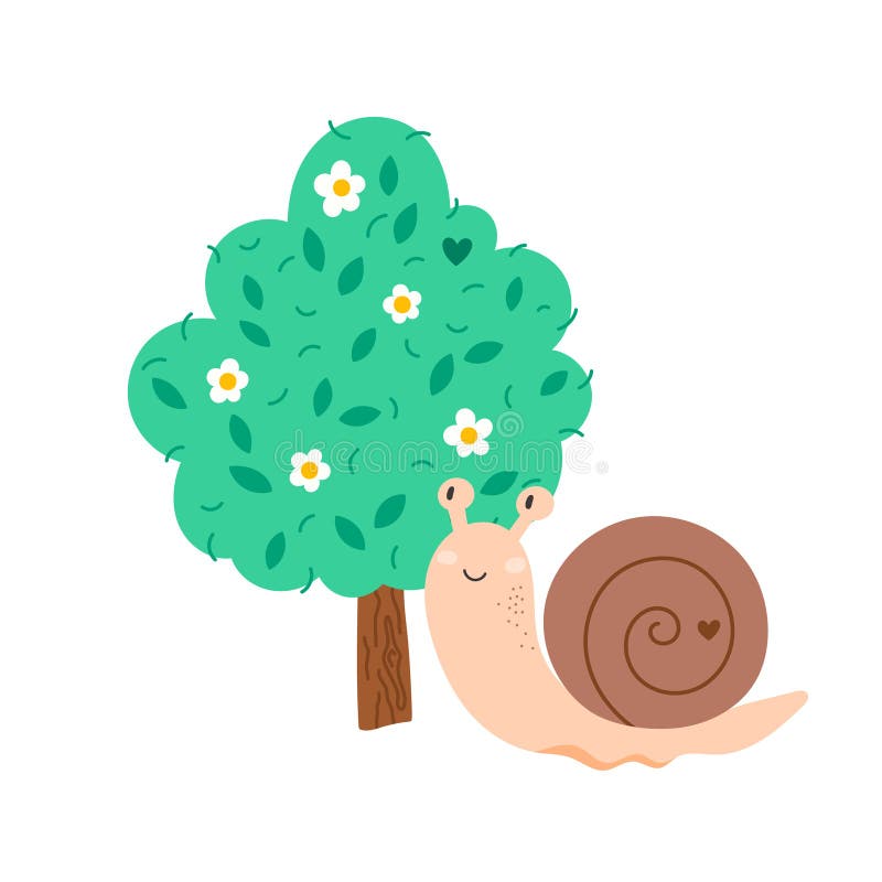 Cute Snail and Tree, Vector Illustration in Flat Style. Nature and ...