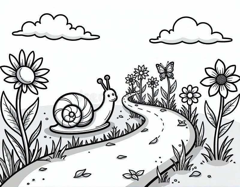 Cute Snail on a Winding Path Coloring Page Illustration Stock ...