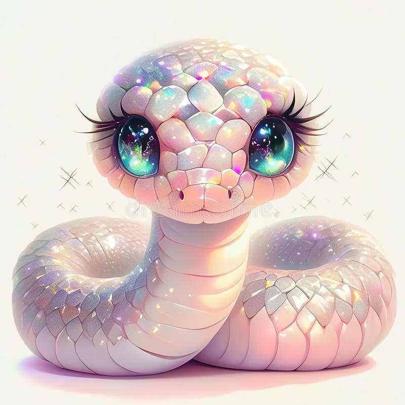 2025 a Cute Snake with Blue Eyes and Pink Lashes. the Snake is Sitting ...