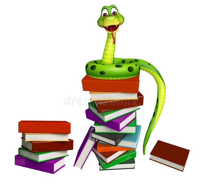 Cute Snake Cartoon Character with Book Stack Stock Illustration ...