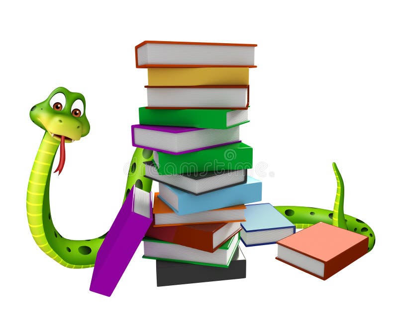 Cute Snake Cartoon Character with Book Stack Stock Illustration ...