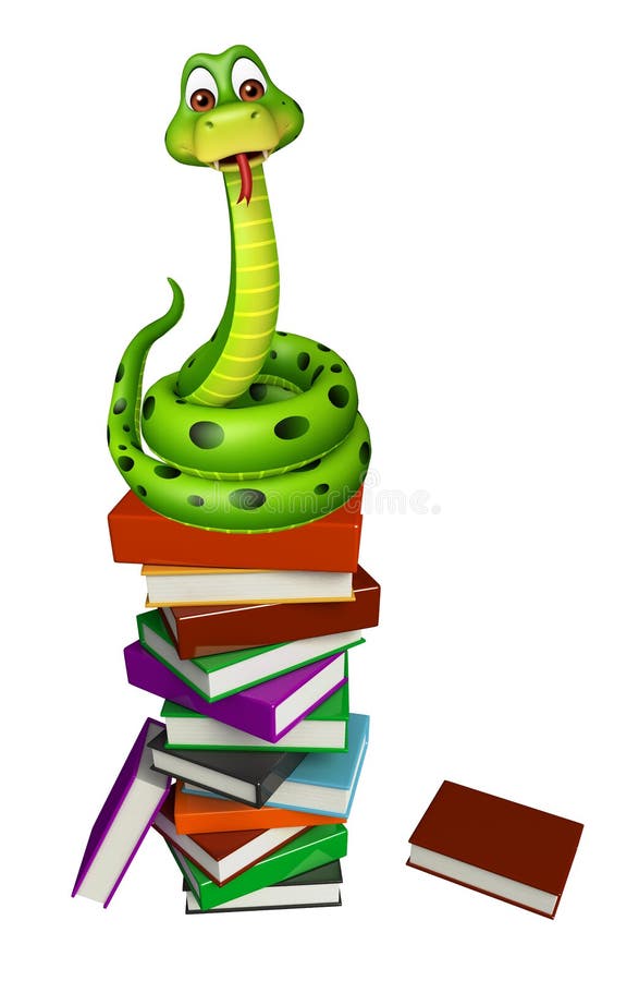 Cute Snake Cartoon Character with Book Stack Stock Illustration ...