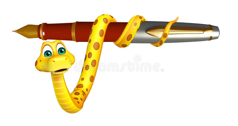 Cute Snake Cartoon Character with Pen Stock Illustration - Illustration ...