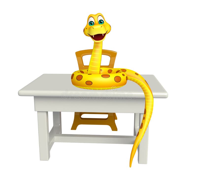 Cute Snake Cartoon Character with Table and Chair Stock Illustration ...