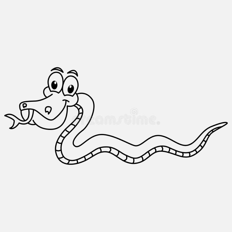 Cute Snake Cartoon Characters Vector Illustration. for Kids Coloring ...