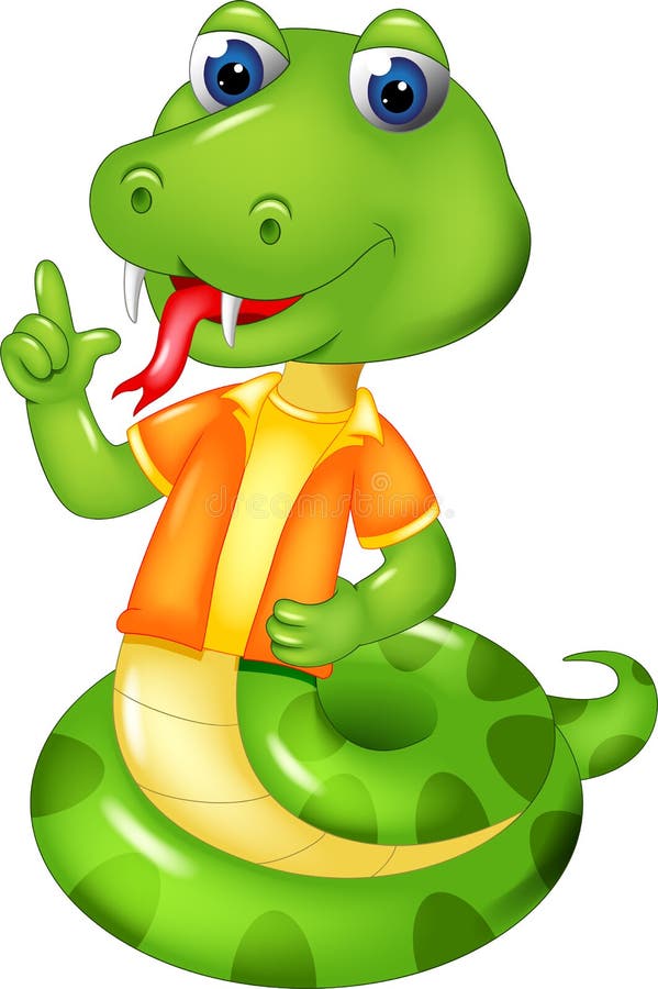 Cute Snake Cartoon Twisted on Tree with Smile and Waving Stock ...