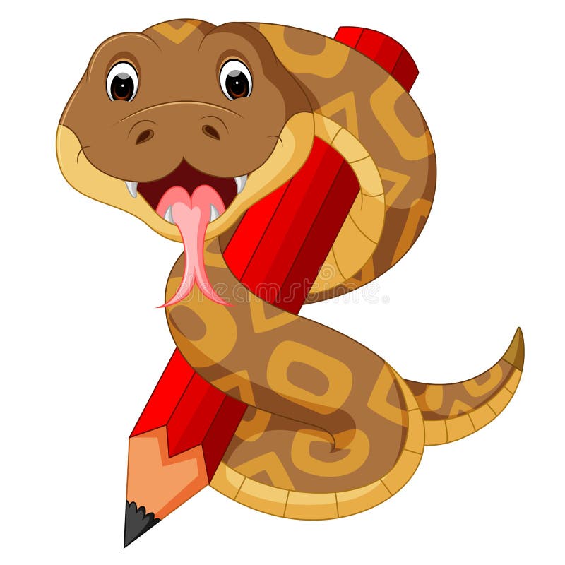 Cute snake holding pencil stock vector. Illustration of cute - 95713063