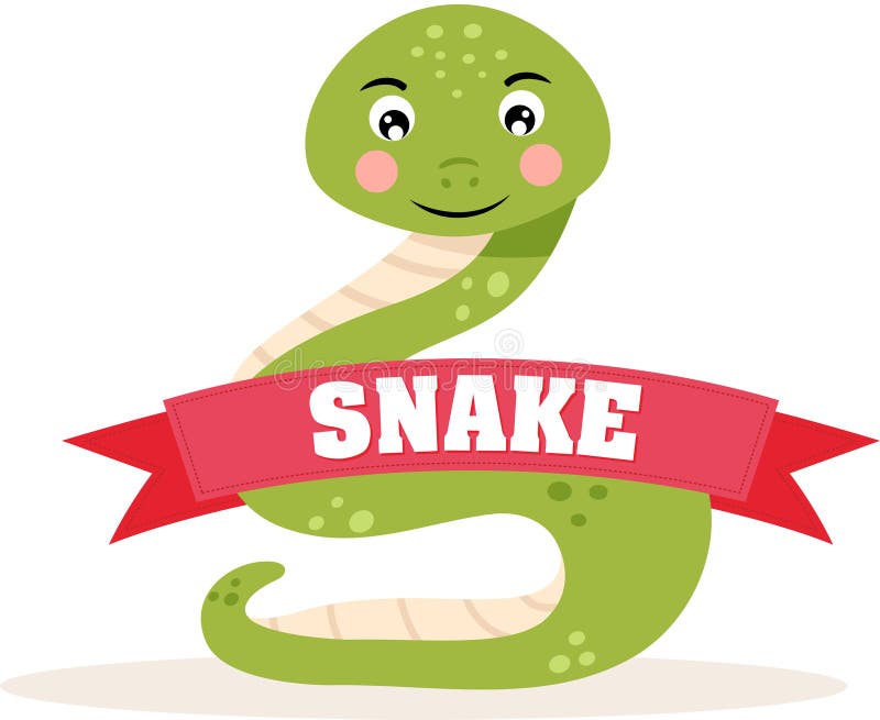 Cute Snake Holding a Ribbon Banner with the Word Snake Stock ...
