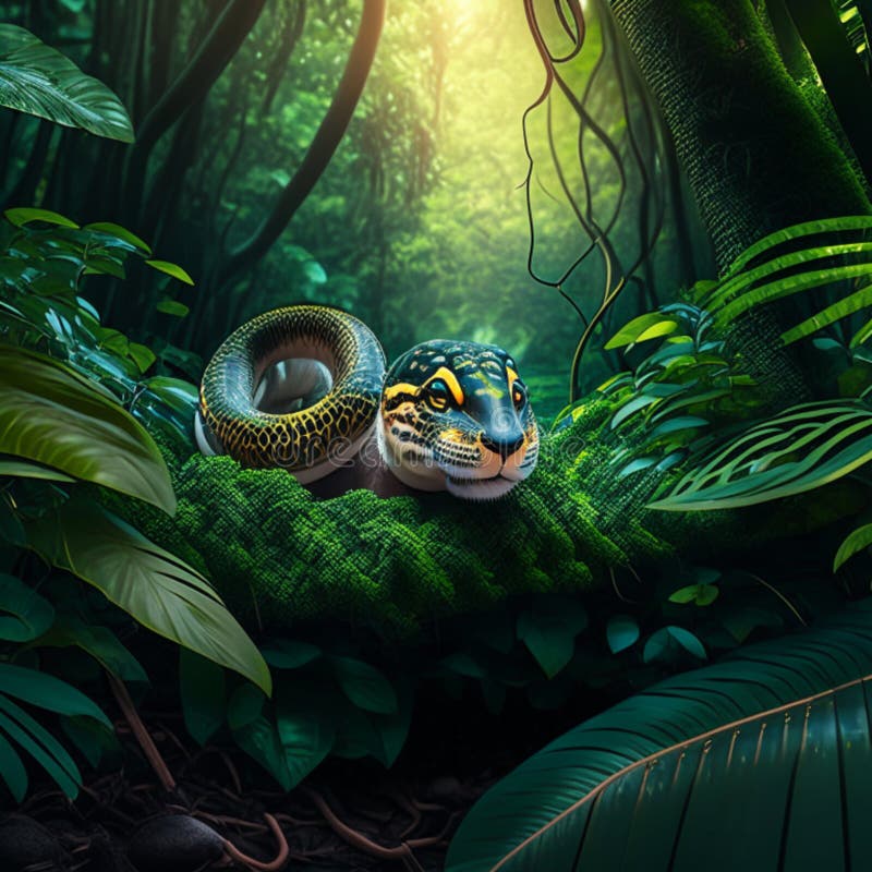 Cute Snake in the Jungle, 3d Rendering. Computer Digital Drawing Stock ...