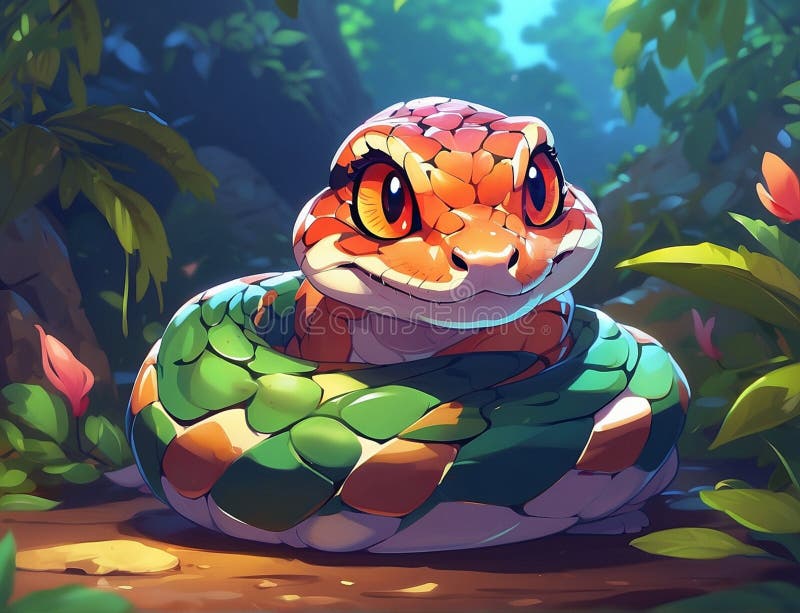 Cute Snake Smiling Anime Ai Picture Stock Illustration - Illustration ...