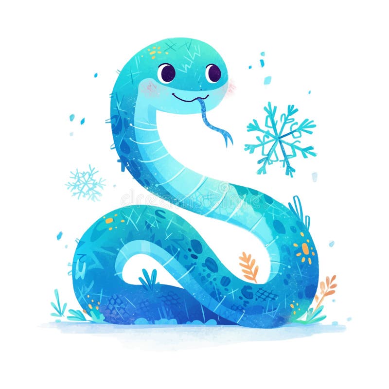 Cute Snake with Snowflakes Illustration on White Background Stock ...