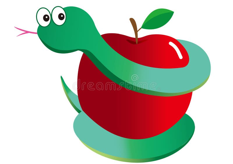 A Cute Snake Wrapped Around an Apple Stock Vector - Illustration of ...