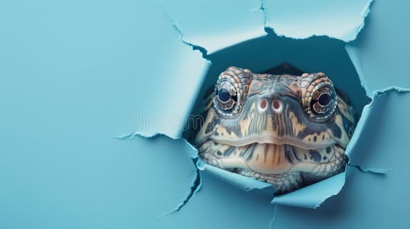 Cute Snapping Turtle Peeking through a Hole Stock Illustration ...
