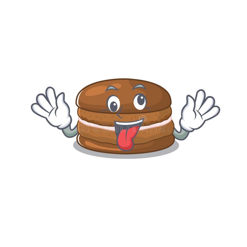 Cute Sneaky Chocolate Macaron Cartoon Character with a Crazy Face Stock ...