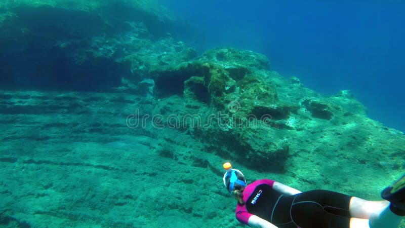 Cute Snorkeling Girl Diving Stock Footage - Video of sport, scuba ...