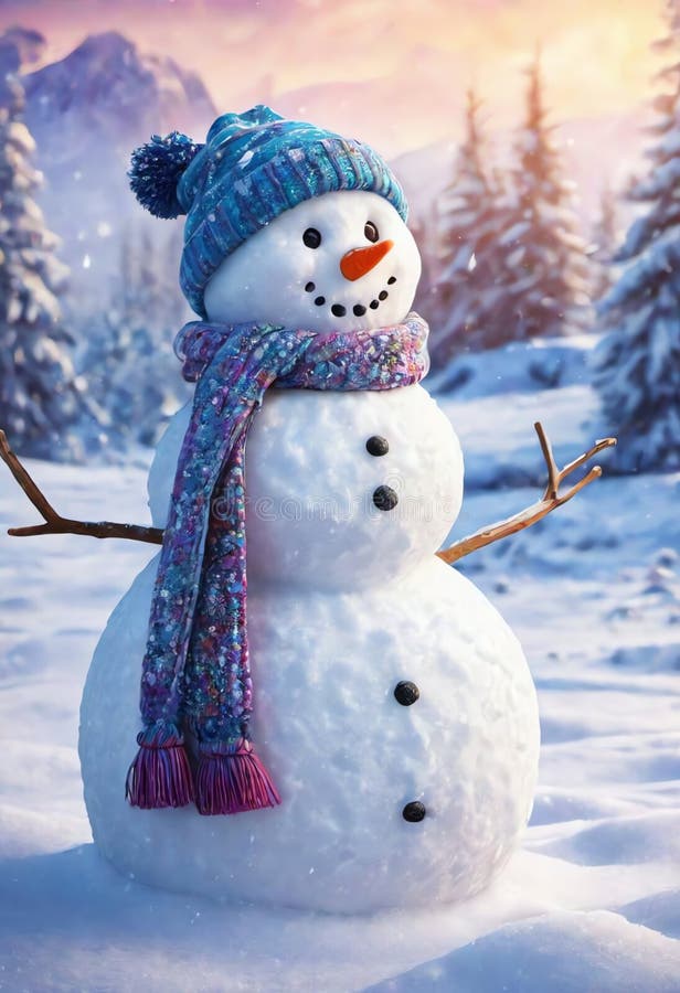Cute Snow Man Wear Hat and Scarf Ai Generated Stock Illustration ...