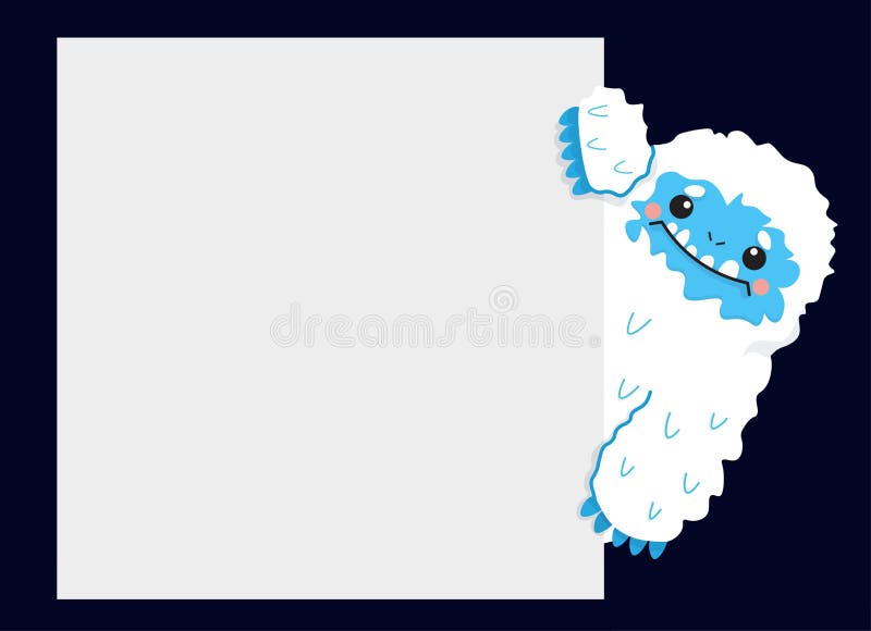 Cute Snow Yeti with Blank Sign Placard Vector Image. Isolated on Dark ...