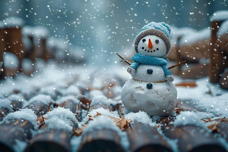 Cute Snowman in Front of a Snow Falling Snow, High Quality, High ...