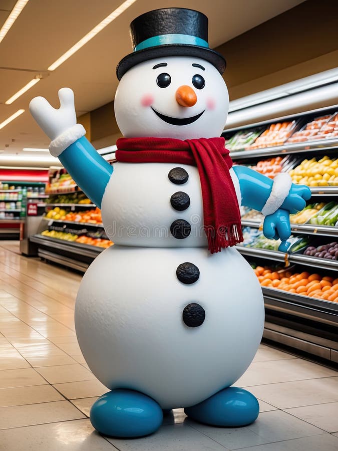 Cute Snowman in Store Interior Stock Photo - Image of winter, white ...