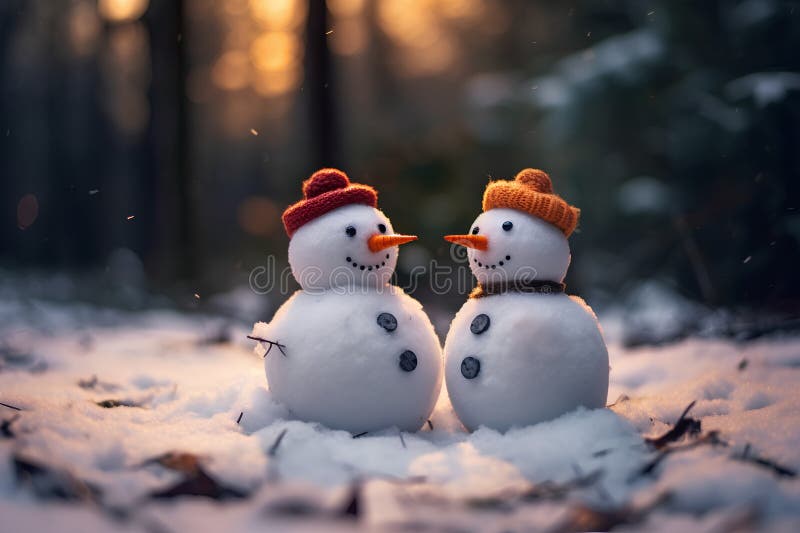 Cute Snowmen in the Snow, AI Generated Stock Illustration ...