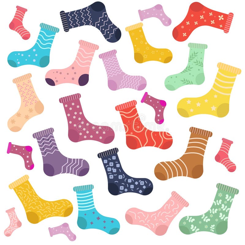 Cute Sock Set Different Colors and Design Stock Vector - Illustration ...