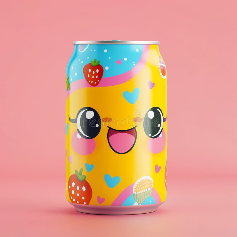 Cute Soda Can with Funny Face Isolated on Pink Background. Stock ...