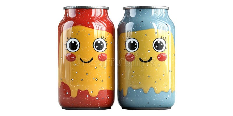 Cute Soda Cans with Smiling Faces Isolated on Transparent Background ...