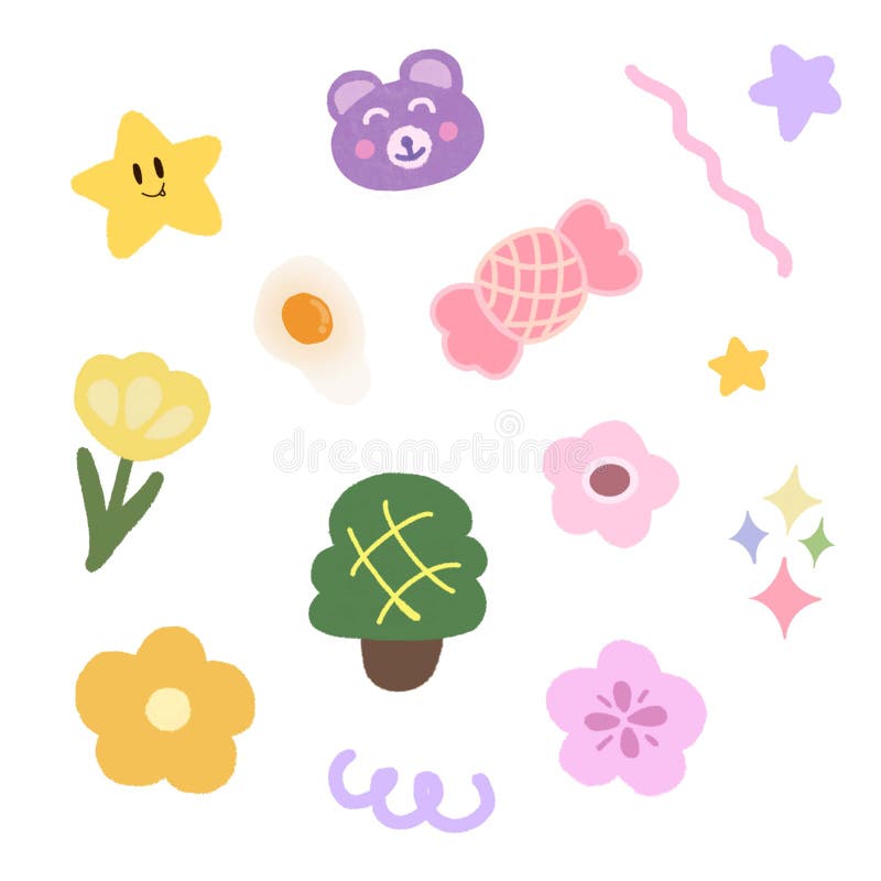 Cute Soft Colorful Pastel Sticker Set Stock Illustration - Illustration ...