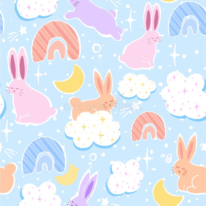 Cute Soft Pastel Colors Night Seamless Pattern Design Stock Vector ...
