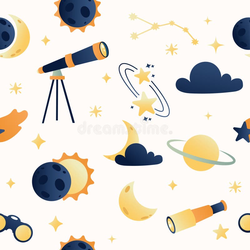 Cute Solar Eclipse Seamless Pattern in Flat Cartoon Style Stock Vector ...