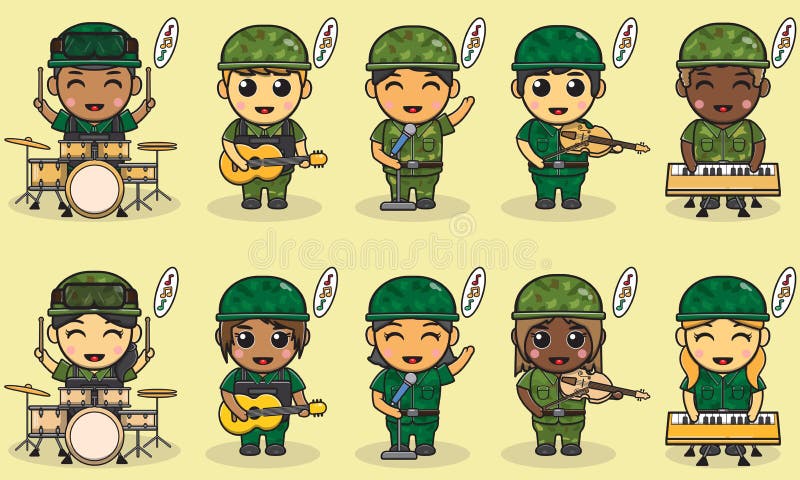 Vector Illustration Cartoon of Cute Soldier Band Cartoon Stock Vector ...