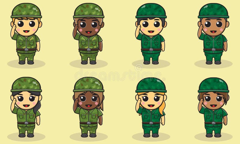 Vector Illustration of Cute Soldier Cartoon with Salute Pose Stock ...