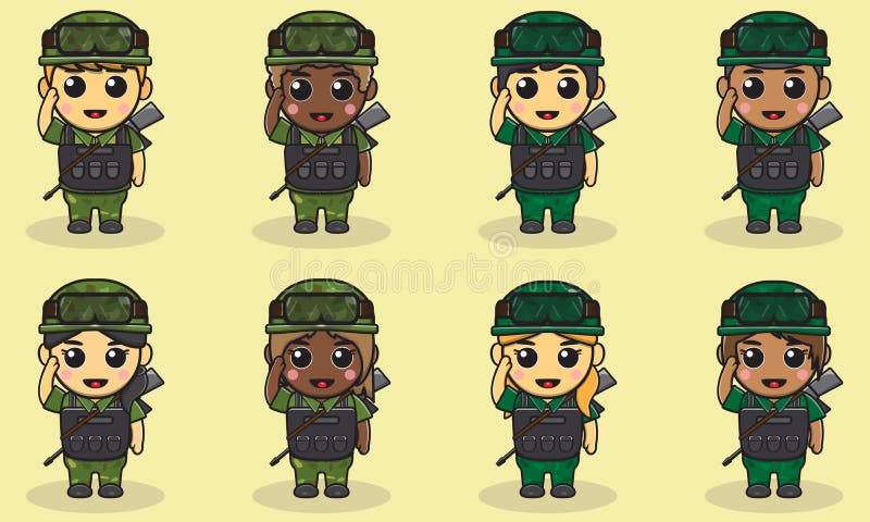 Vector Illustration of Cute Soldier Cartoon with Vest and Gun Salute ...