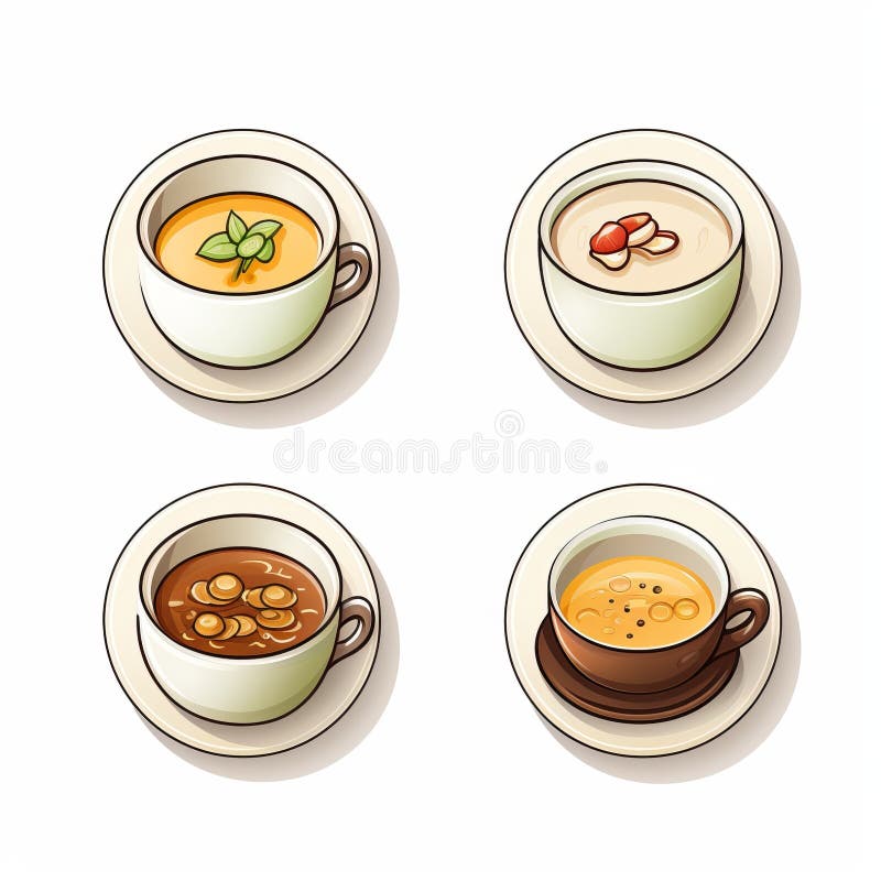 Cute Soup Icon Pack: 4 Types of Soup in Minimalist 2d Design Stock ...