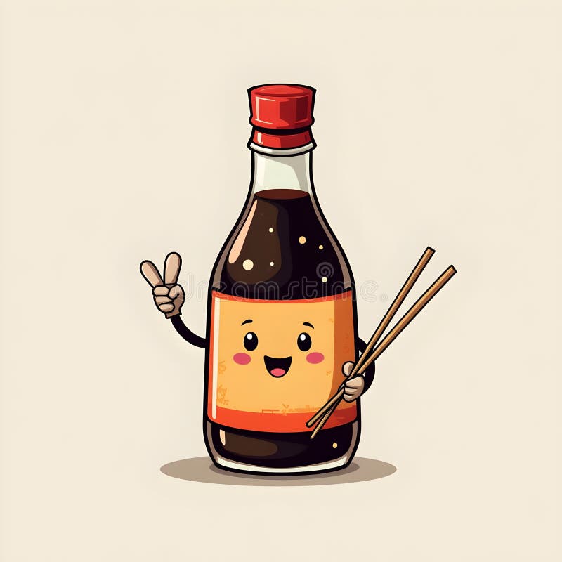 Cute Soy Sauce Bottle with Smiley Face and Chopsticks Stock ...