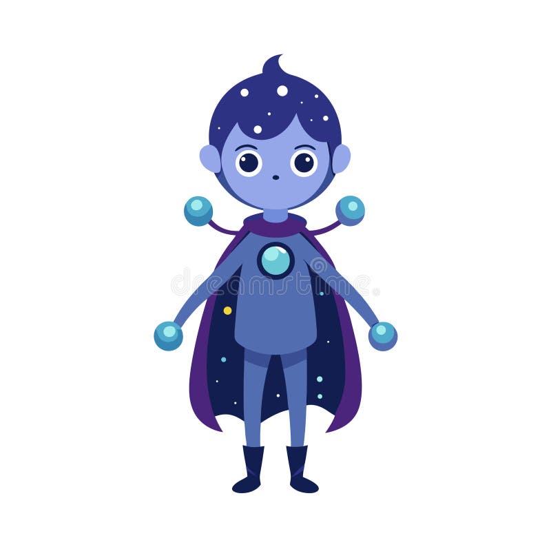 Cute Space Alien Character Illustration with Cape and Starry Details ...