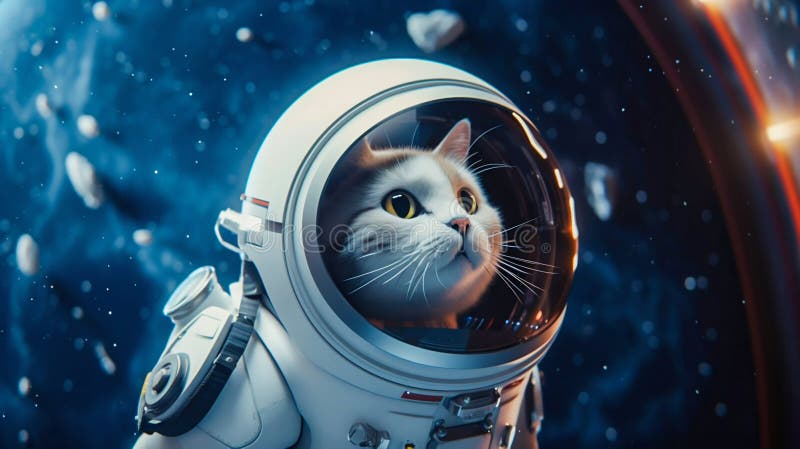 Cute Space Cat on a Big Spaceship.Generative AI Stock Illustration ...