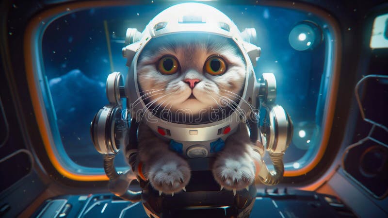 Cute Space Cat on a Big Spaceship.Generative AI Stock Illustration ...
