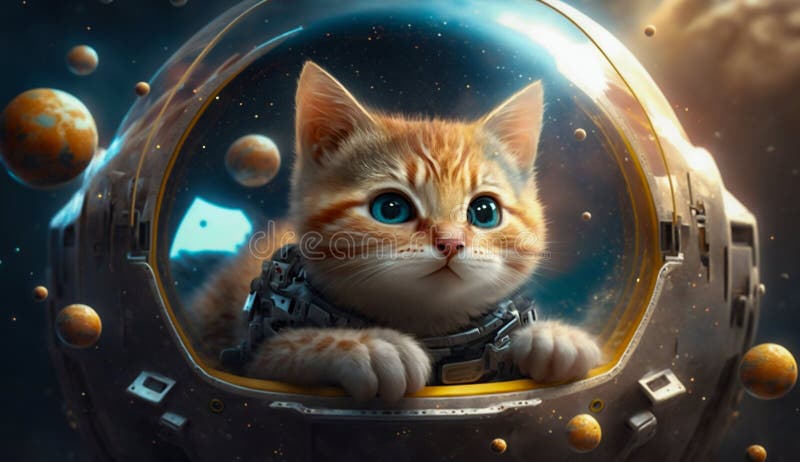 Cute Space Cat on a Big Spaceship.Generative AI Stock Illustration ...