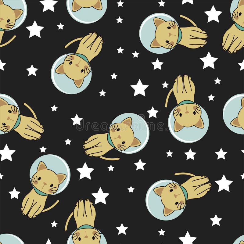 Cute Space Cat Pattern Seamless Stock Vector - Illustration of print, file: 181427776