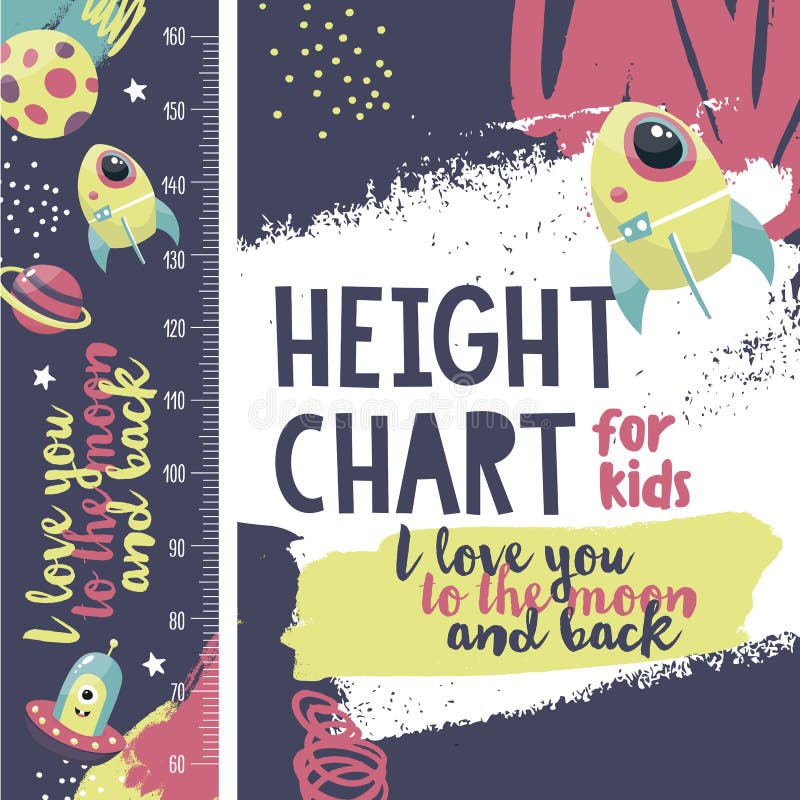 Cute Space Vector Height Chart Meter for Little Boy with Spacecraft ...