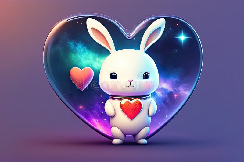 Cute Space Purple Bunny with Heart Generative AI Stock Illustration ...