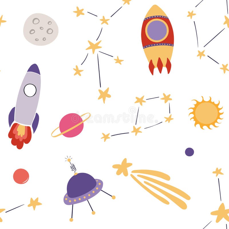 Cute Space Seamless Pattern Stock Vector - Illustration of moon, born ... Cute Space Seamless Pattern Stock Vector - Illustration of moon, born ...