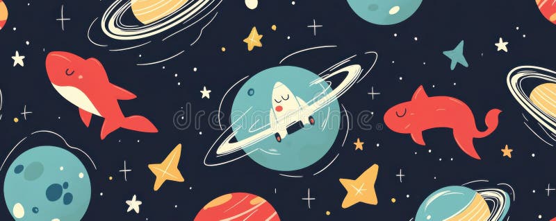 Cute Space-themed Illustration with Planets, Stars, and Whimsical ...