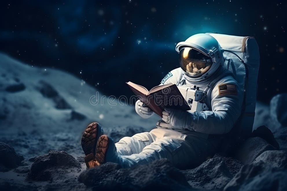 Cute Spaceman or Astronaut Reading Book. AI Generative Stock ...