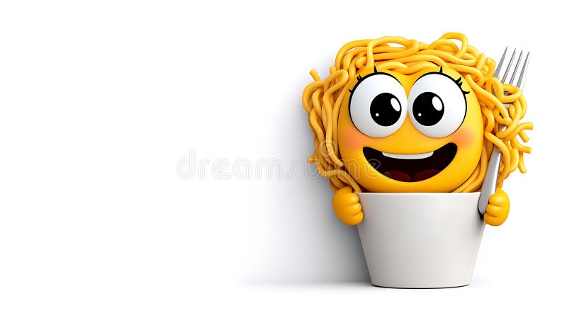 Cute Spaghetti Character Holding a Fork Stock Illustration ...