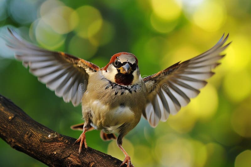 Cute Sparrow in Spring Garden with Blossom Tree, World Sparrow Day ...
