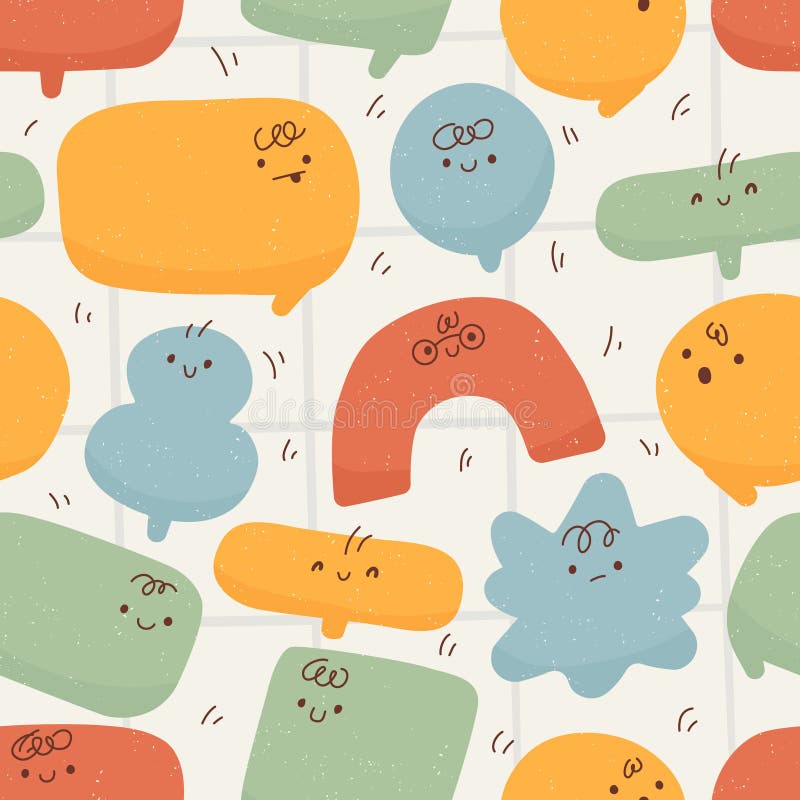 Cute Speech Bubble Character Seamless Pattern, Playful Dialog, Sticker ...