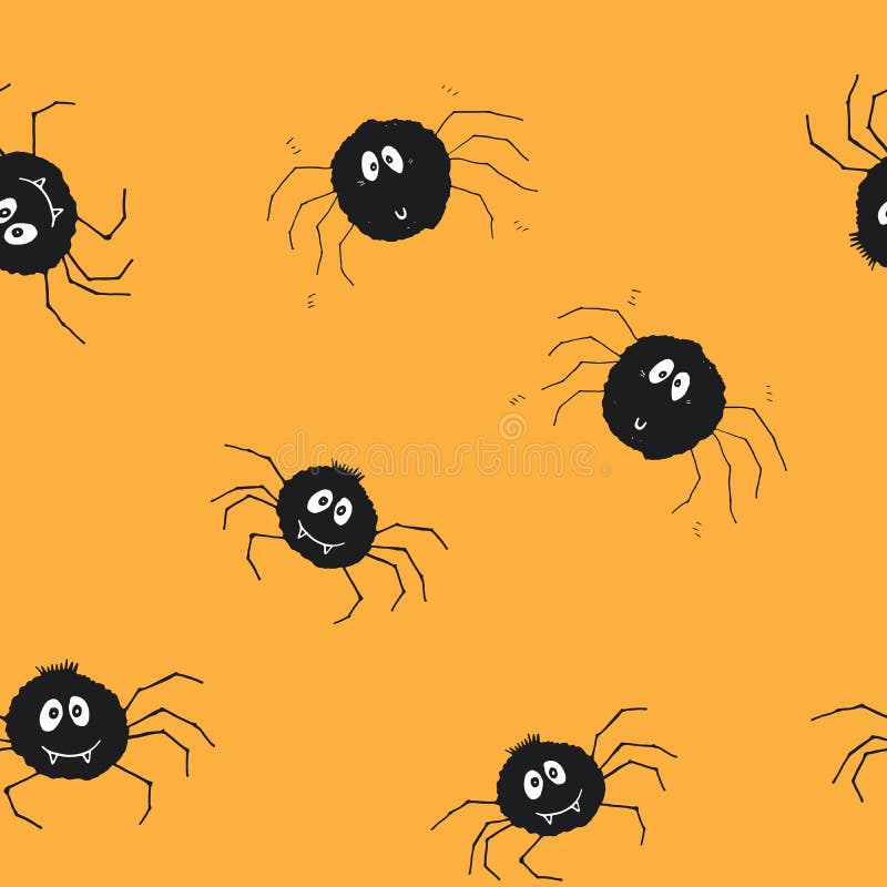 Cute Spider Seamless Pattern, Cartoon Hand Drawn Spider Doodles Vector ...