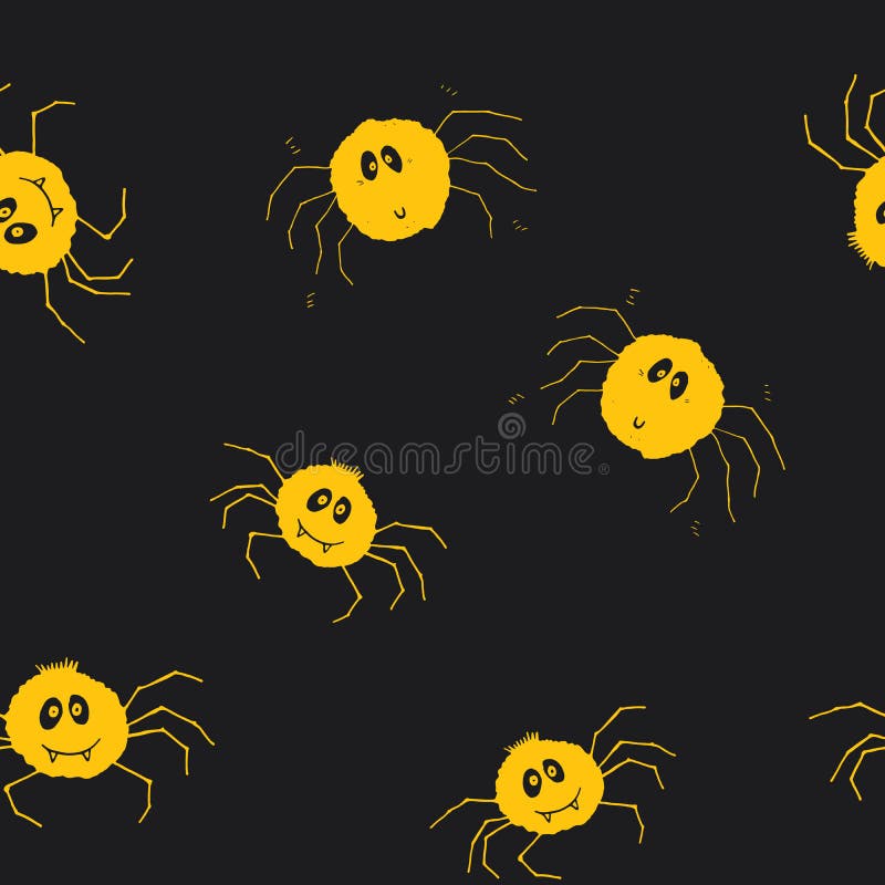 Cute Spider Seamless Pattern, Cartoon Hand Drawn Spider Doodles Vector ...